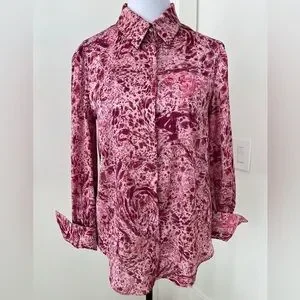 Zara | Tops | Zara Pink Satin Watercolour Button Front Blouse French ...